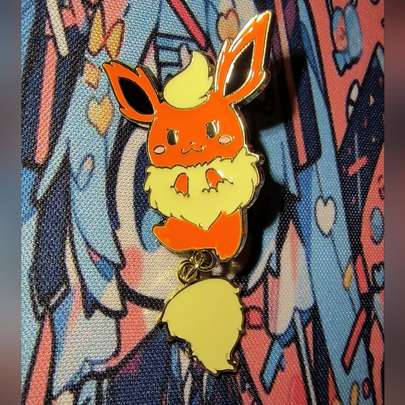 Accessories | Orange And Cream Enamel Pin Pokmon Anime Flareon Eevee ...